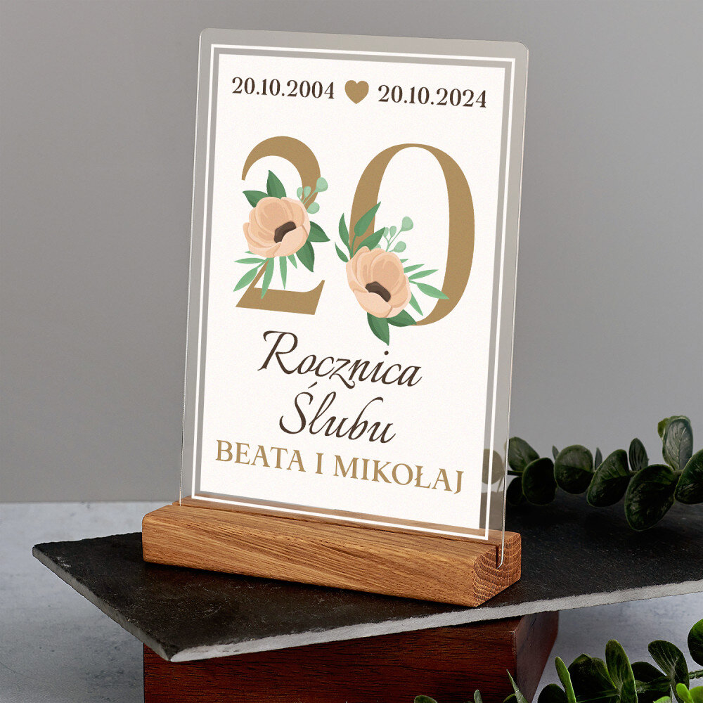 20 rocznica ślubu kwiaty - Wydruk na szkle akrylowym z podstawką ...