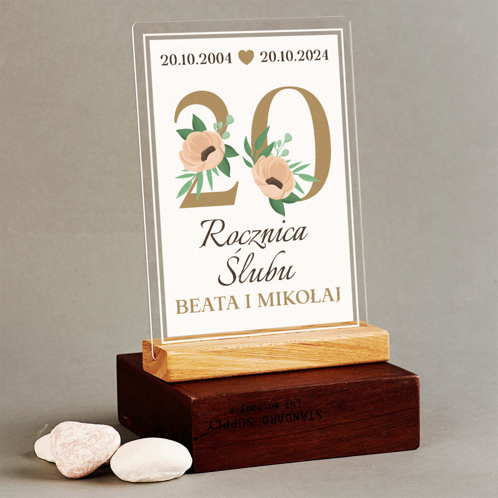20 rocznica ślubu kwiaty - Wydruk na szkle akrylowym z podstawką ...