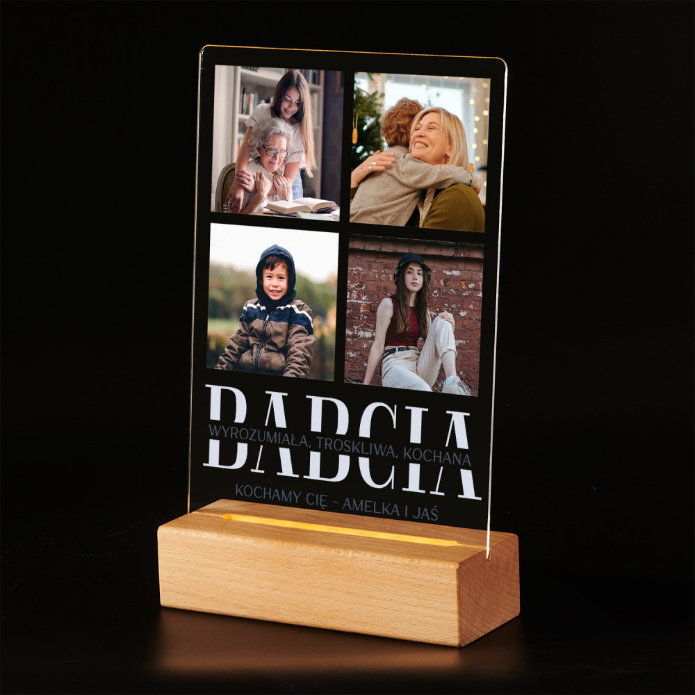 Babcia - Wydruk na szkle akrylowym z podstawką led - MyGiftDna.pl