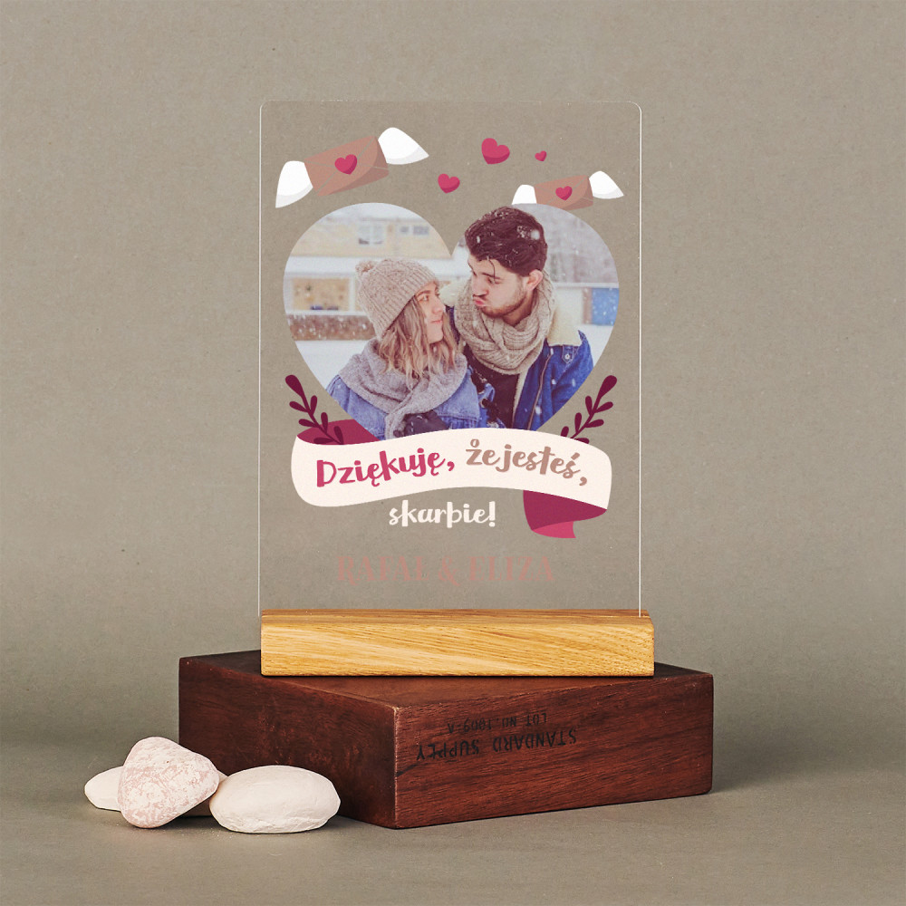 Dziękuję, że jesteś, skarbie - Wydruk na szkle akrylowym z podstawką ...
