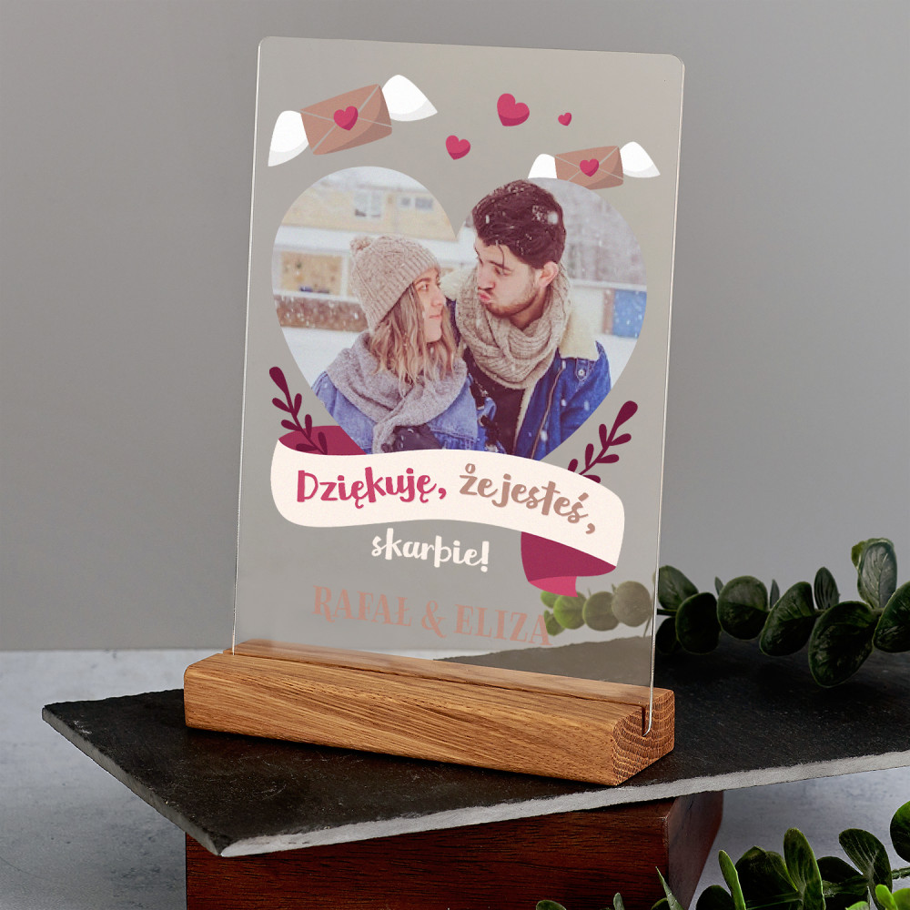 Dziękuję, że jesteś, skarbie - Wydruk na szkle akrylowym z podstawką ...