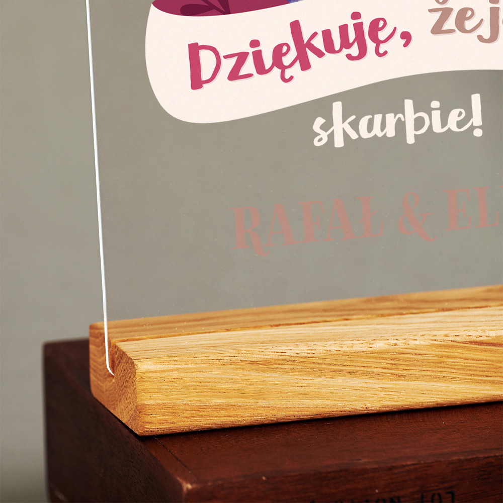 Dziękuję, że jesteś, skarbie - Wydruk na szkle akrylowym z podstawką ...