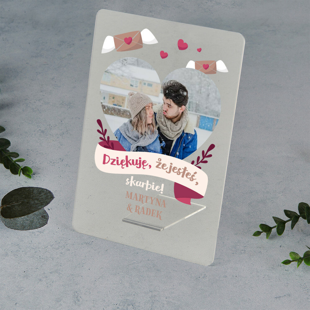 Dziękuję, że jesteś, skarbie - Wydruk na szkle akrylowym z podstawką ...