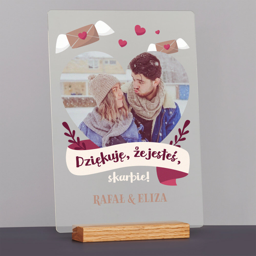 Dziękuję, że jesteś, skarbie - Wydruk na szkle akrylowym z podstawką ...