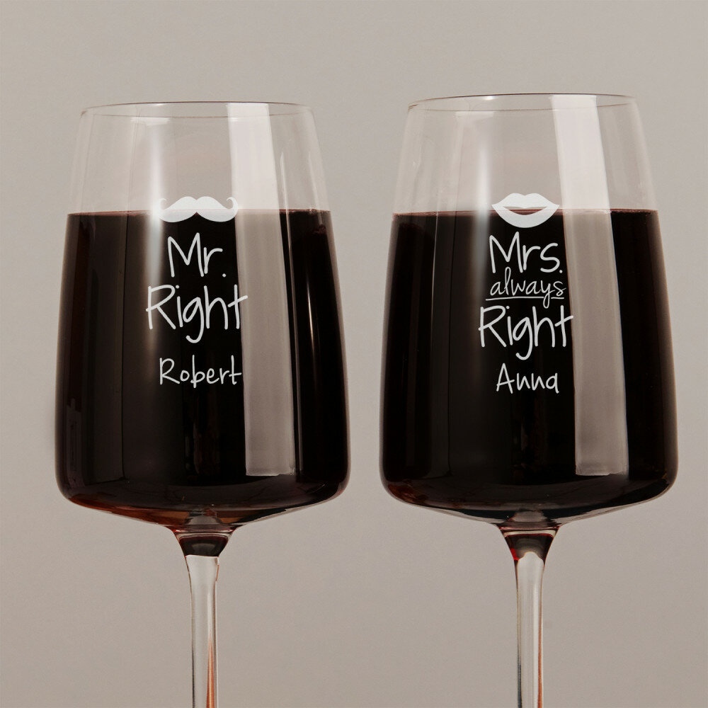 Mr & mrs right - Dwa kryształowe kieliszki do wina - MyGiftDna.pl Mr & mrs right - Dwa kryształowe kieliszki do wina - MyGiftDna.pl