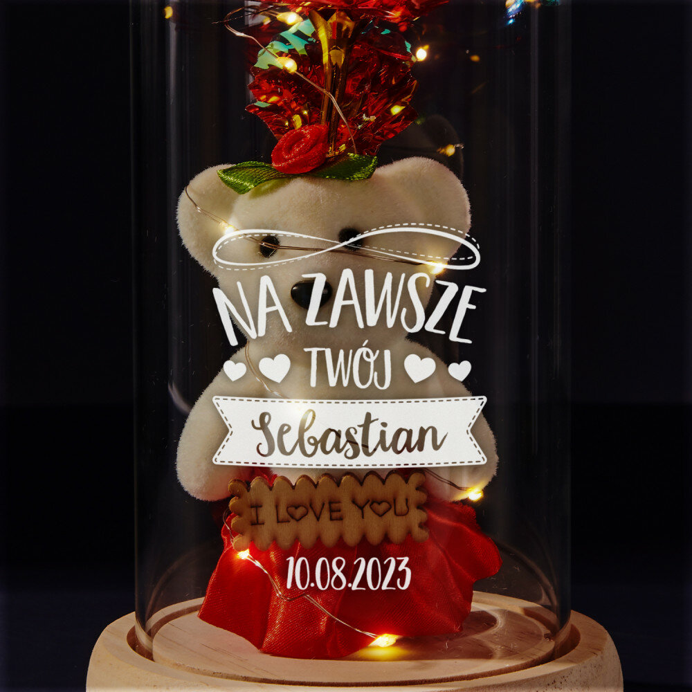 Na zawsze twój - Wieczna róża z misiem - MyGiftDna.pl
