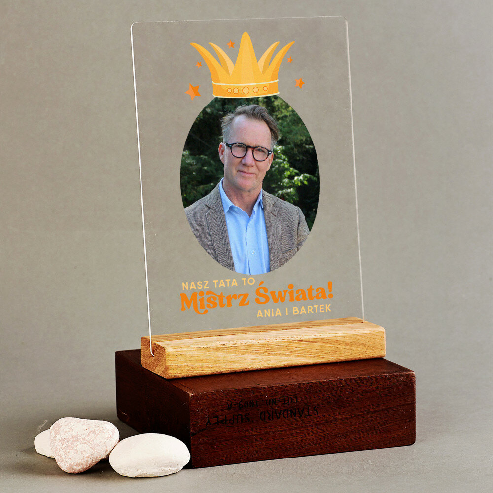 Nasz tata to mistrz swiata - Wydruk na szkle akrylowym z podstawką ...