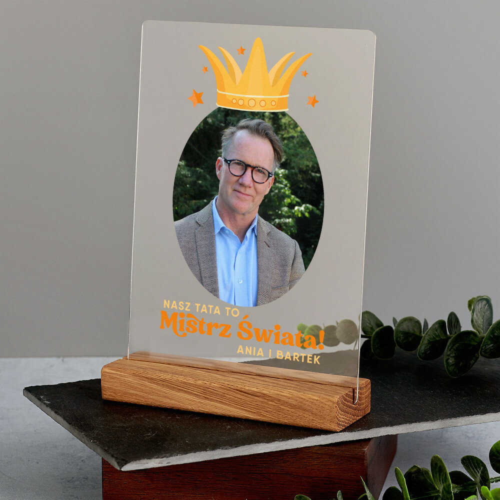 Nasz tata to mistrz swiata - Wydruk na szkle akrylowym z podstawką ...