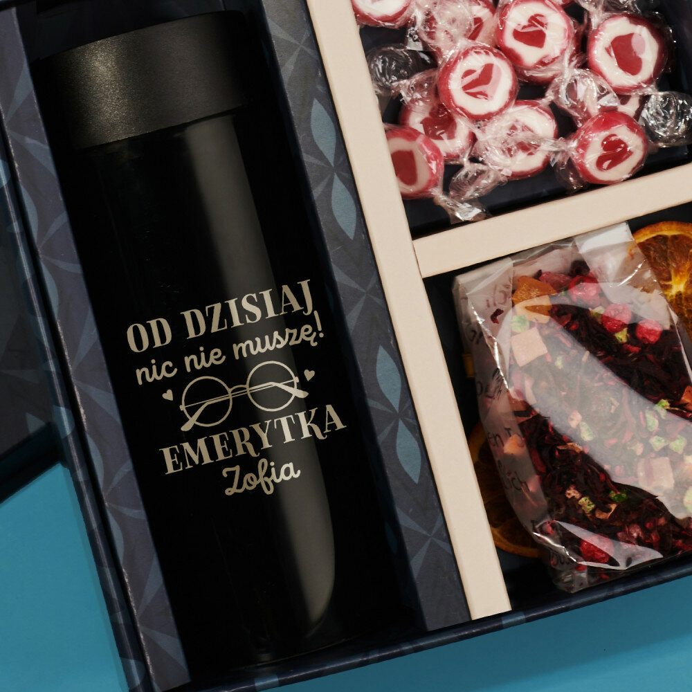 Zestaw prezentowy dla emerytki z kubkiem termicznym - MyGiftDna.pl