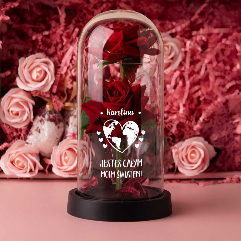 Zestaw prezentowy Dla narzeczonej z wieczną różą, czekoladą i solami do kąpieli - MyGiftDna.pl