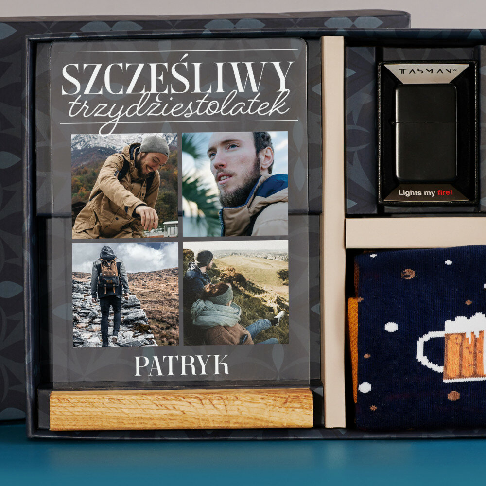 Zestaw prezentowy na 30 urodziny z wydrukiem na szkle i zapalniczką - MyGiftDna.pl
