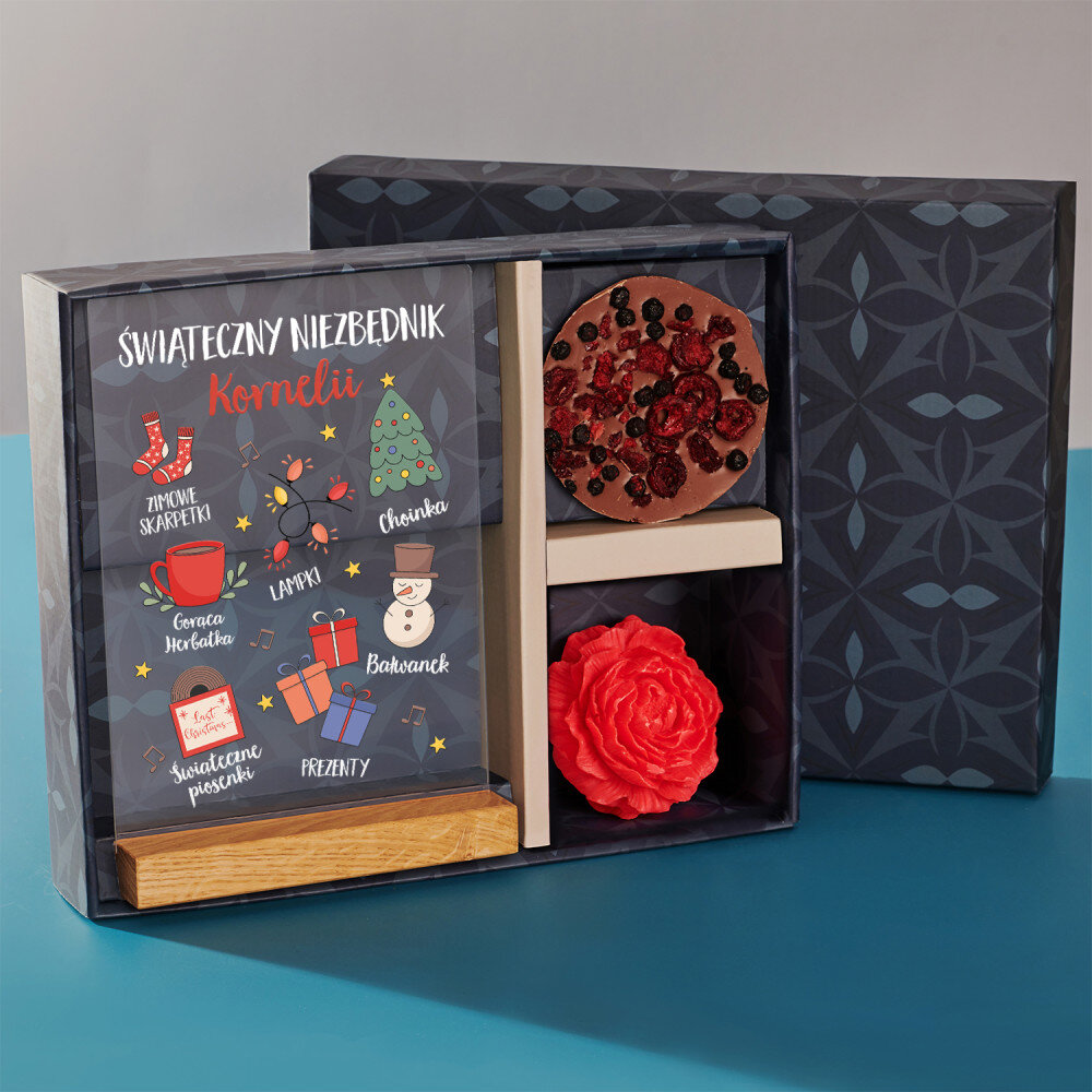 Zestaw prezentowy na mikołajki z wydrukiem na szkle i czekoladą - MyGiftDna.pl