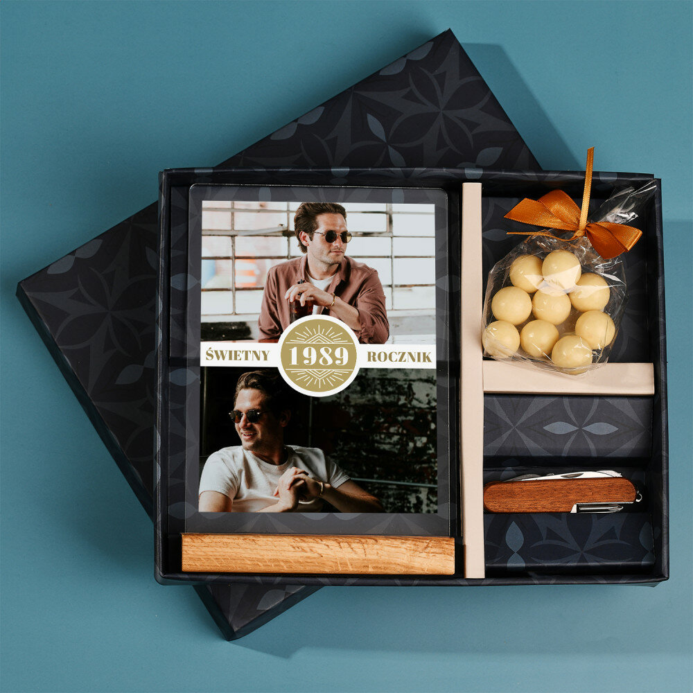 Zestaw prezentowy na urodziny z wydrukiem na szkle i scyzorykiem - MyGiftDna.pl